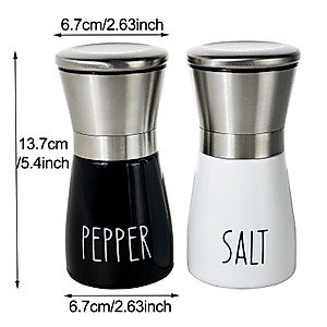2PCS Salt and Pepper Grinder Set, Black and White Original Salt and Pepper Grinder Set - Adjustable Sea Salt Grinder & Pepper Grinder - Stainless Steel & Glass Salt and Pepper Shakers 2pack