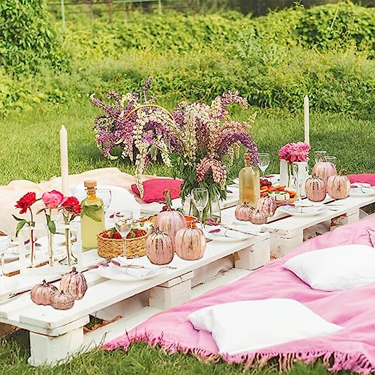 Winlyn 10 Pcs Assorted Artificial Gold Brushed Pink Pumpkins Rustic Decorative Pumpkins Foam Pumpkins for Farmhouse Fall Wedding Baby Shower Halloween Tabletop Centerpiece Mantel Decoration