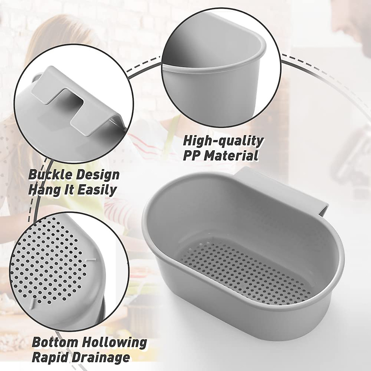 Sink Drain Strainer Basket, Abnaok Multifunction Sink Strainer Kitchen Food Catcher for Filter Kitchen Waste and Wash Vegetables Fruits (Grey)