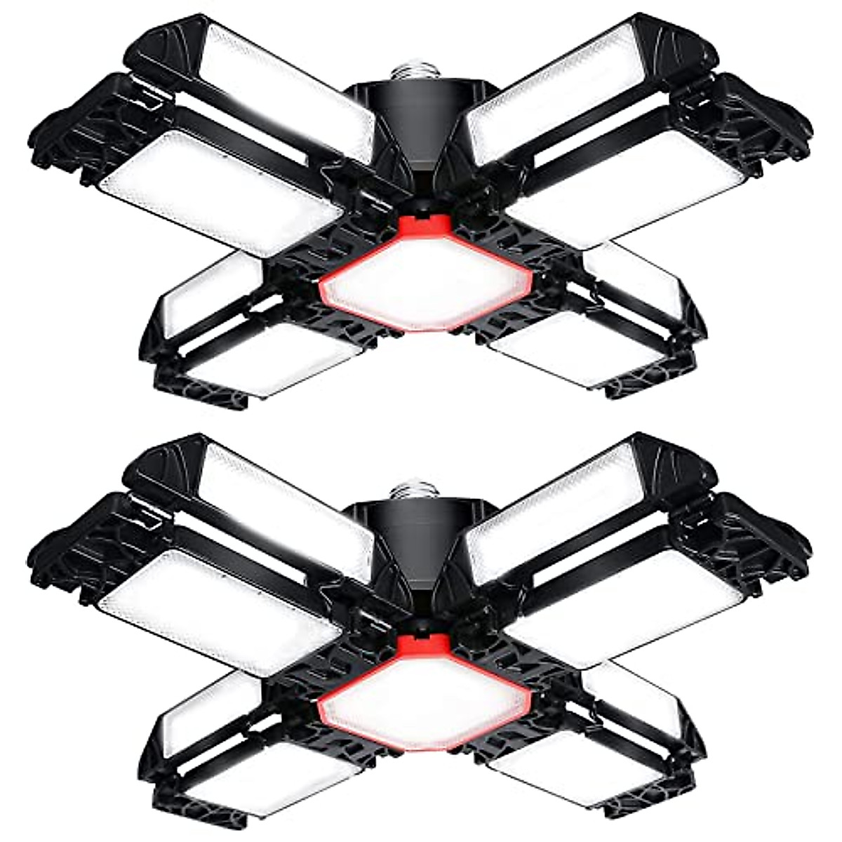 StillCool Garage Lights Ceiling Led, 2 Pack Shop Lights 180W 20000LM 6500K Garage Lights, 12 Adjustable Panels Deformable Ceiling Lighting Fixture - E26/E27 Bay Light for Barn, Workshop, Basement etc.