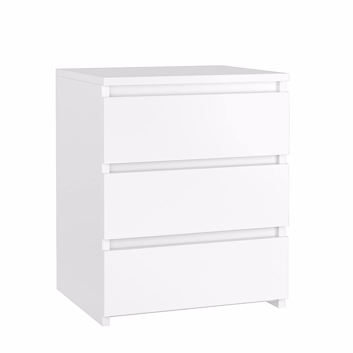 FOTOSOK White Nightstand with 3 Drawers, White Bedside Table Night Stand for Bedroom with Cut-Out Handle, Sofa Side Table 3 Drawer Nightstand for Bedroom, 17.7W*15D*21.7H