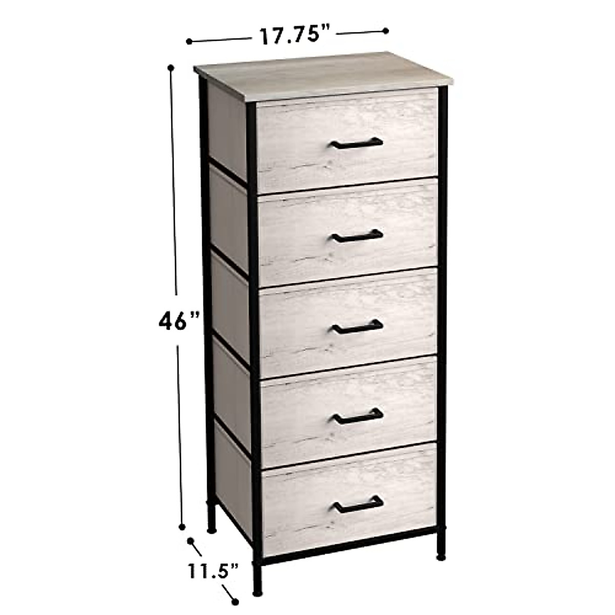 Sorbus Tall Fabric Storage Dresser - Stand Up Tower of 5 Drawers with Steel Frame, Wood Top, & Faux Wood Fabric - Great for Bedroom, Dorm, Closet, Living Room, Entryway - Narrow Nightstand Organizer