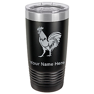 LaserGram 20oz Vacuum Insulated Tumbler Mug, Rooster, Personalized Engraving Included (Black)