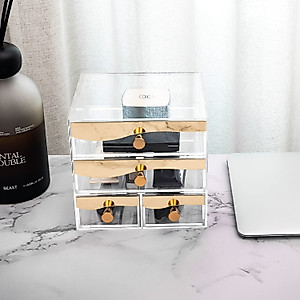 Gold Mirror 4-Drawer Desk Organizer, Makeup Organizer, Acrylic Storage Drawers, Light Weight with a Chic Blend of Clear and Gold Clear and Gold for Home, School, Office