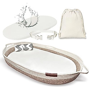 meloom Baby Changing Basket with Pads and Safety Belt, Thick Foam Pad with Wipeable Water-Resistant Pad Cover, Moses Basket Changing Table Topper Changing Pad