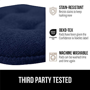 Gorilla Grip Tufted Memory Foam Chair Cushions, Set of 4 Comfortable Pads for Dining Room, Slip Resistant Backing, Washable Kitchen Table, Office Chairs, Computer Desk Seat Pad Cushion, 16x17 Navy