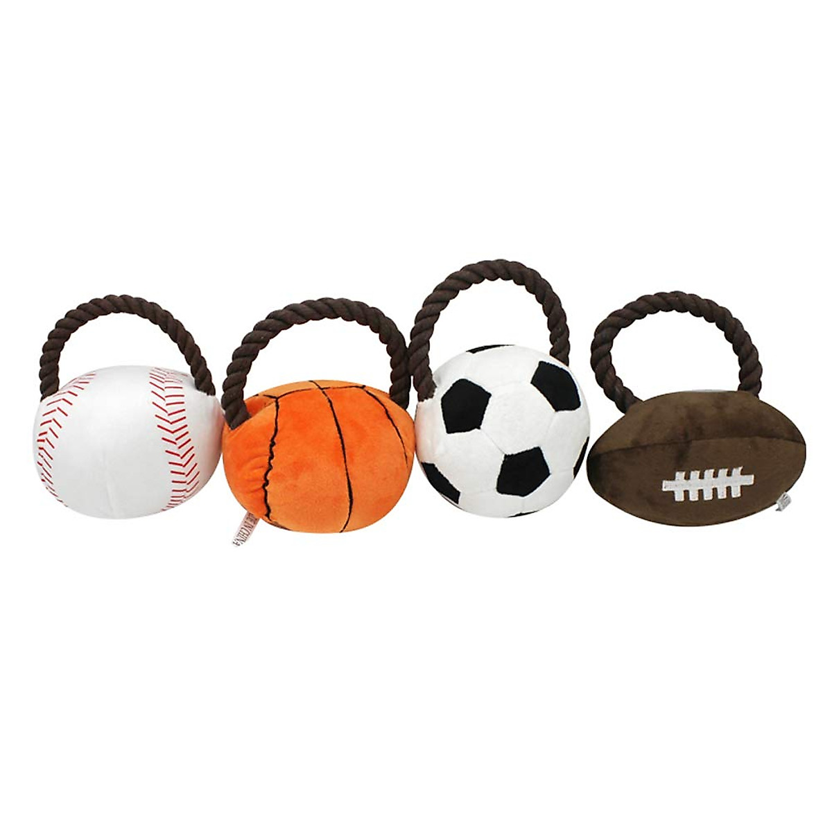 Cotton Rope Basketball Football Plush Doll Chewing Toy,Chewable Squeaky Toy for Pet Dog Cats - Baseball/Basketball/Football/Rugby