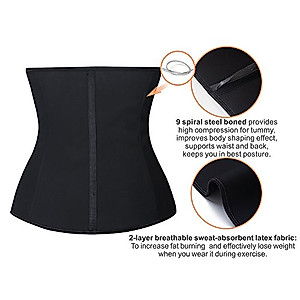 YIANNA Women Zip&Hook Latex Waist Training Corsets/Cincher Sport Girdle Underbust Hourglass Body Shaper, YA2219-Black-XL