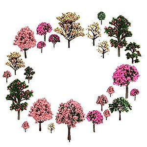 29pcs Mixed Model Trees, 1.5-4.8 inch(4-12 cm), OrgMemory Fruit Trees, Ho Scale Trees, Model Train Scenery, Architecture Trees, Flower Trees with No Bases