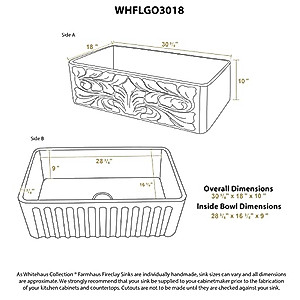 Whitehaus WHFLGO3018-BLACK Reversible Kitchen Fireclay Sink, 30 x 18 x 10, Black