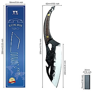 XYJ 7 Inch Full Tang Chef Knife With Bottle Opener Hex Wrench- Stainless Steel Killer Whale Blade Multipurpose Kitchen Knife Pakka Wood Rosefinch handle With Whetstone