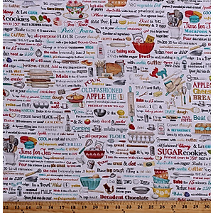 Cotton Kitchen Baking Bakers Recipe Book Food Pastry Chef Bakery Cooking Kiss The Cook Cotton Fabric Print by The Yard (D765.34)