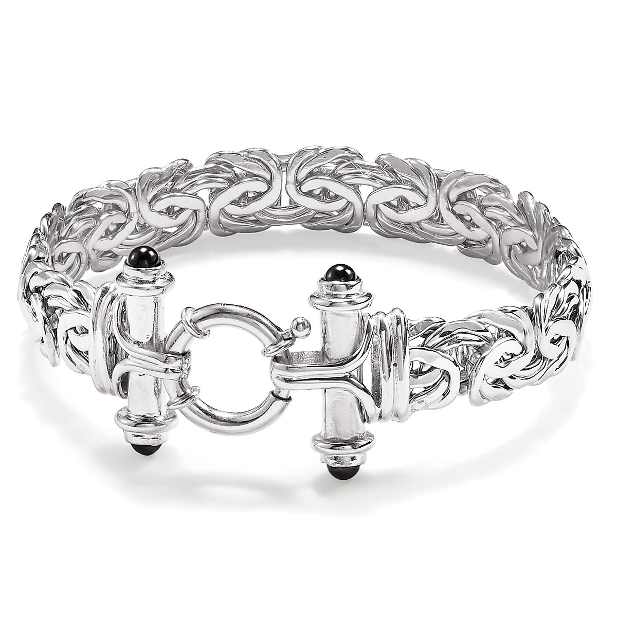 Ross-Simons Sterling Silver Byzantine Bracelet With Black Onyx. 7 inches