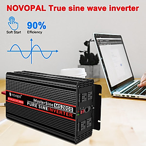 Novopal Power Inverter Pure Sine Wave 2000 Watt 12V DC to 110V/120V AC Converter- 4 AC Outlets Car Inverters with One USB Port,16.4Ft Remote Control-Peak Power 4000 Watt
