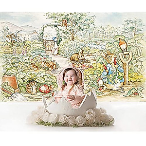 Rabbit Backdrops for Photography Baby Bunny Happy Birthday Party Decorations Background Spring Easter Photo Background Kids Newborn Party Supplies Custom Banner Video Studio Props