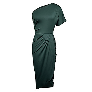 Mini Dresses for Women Summer Women's Casual Fashion Dresses Solid Tunic Cocktail Party Dress Sexy Split Cold Shoulder Green