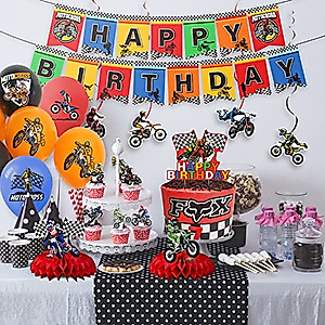 Dirt Bike Party Decorations, Motocross Birthday Party Supplies Includes Banner, Cake Toppers, Hanging Decorations, Balloons, Dirt Bike Party Supplies, Motorcycle Extreme Sports Party Decorations