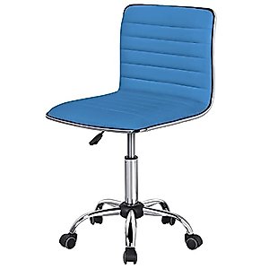 Topeakmart Office Chair Low-Back Armless Desk Chair Leather Ribbed Computer Chair Adjustable Height and 360° Swivel, Blue