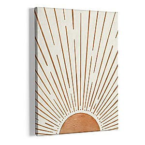 HIWX Vintage Abstract Boho Sun Framed Canvas Painting Wall Art Decor, Bohemia Boho Sunrise Sunshine Wall Art Artwork Home Decoration For Living Room Yoga Bedroom Bathroom 11x14 Inch