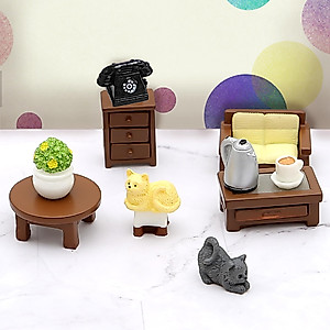 23pcs Brown Dollhouse Mini Furniture Kit Decoration DIY Accessories Including Dining Room Sitting Living Bedroom Set Toys for Baby Boys Children Girls Dollhouse Accessories