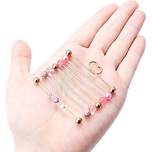 Lcolyoli 16G Stainless Steel Industrial Barbell with Opal Earrings for Women Men Cartilage Helix Rings Piercing Jewelry 7 Pieces 1 1/2 Inch (38mm) Industrial Piercing Bar Rose Gold