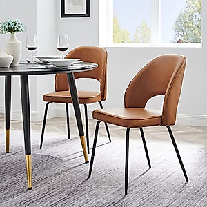 Modway Nico Vegan Leather Dining Chairs in Black Tan-Set of 2