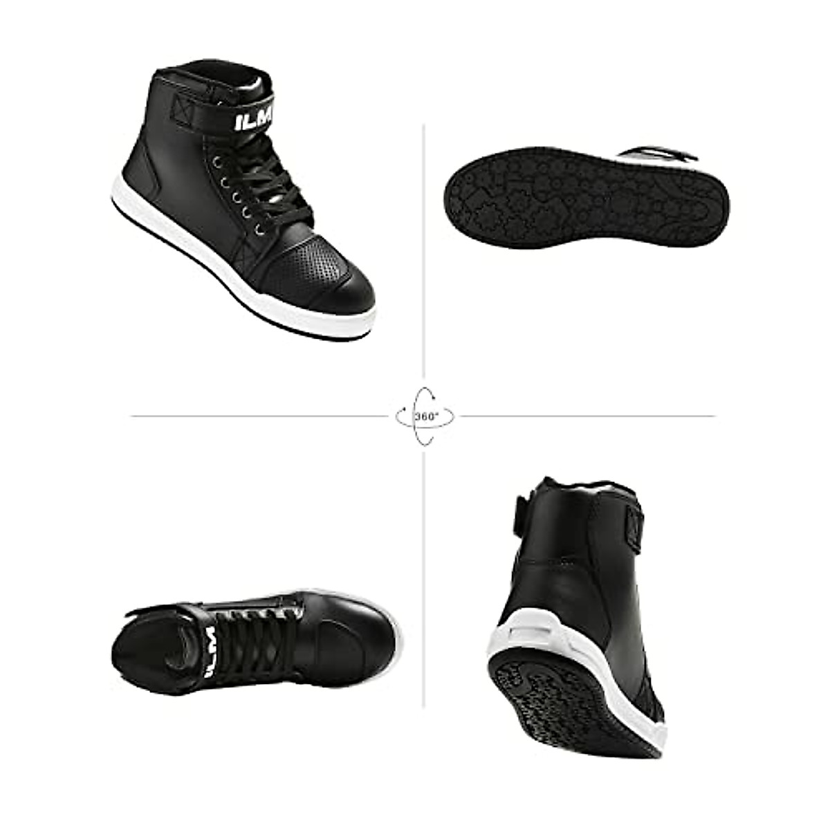 ILM Motorcycle Shoes for Men Black Waterproof Street Riding Protective Gear Breathable Powersport Anti-Slip Footwear with Ankle Support, Shift pad (Black,8.5)