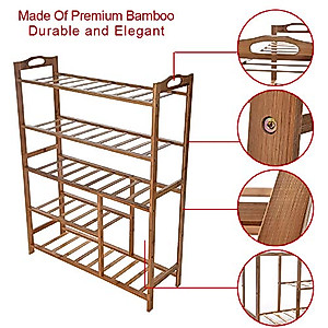BB67 Home Free Standing Bamboo Shoe Rack Wooden Stackable Entryway Organizer 5 Tiers