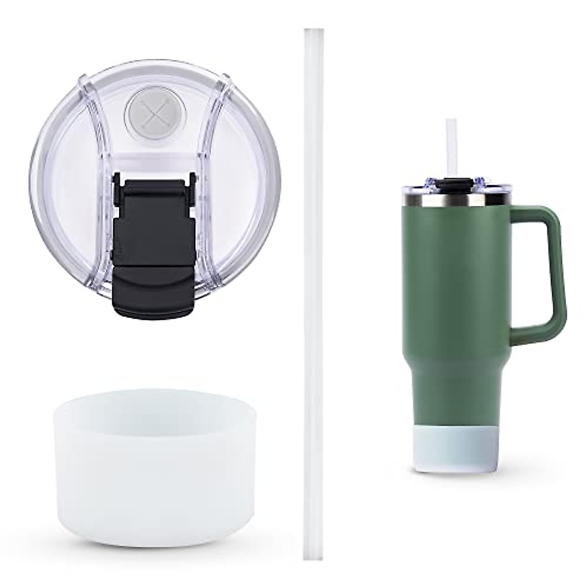 COMFORING Stanley Lid Replacement 40 oz Tumbler with Handle Stanley Adventure Quencher Cup Accessories Including Silicone Boot Sleeve and Straws (Clear)