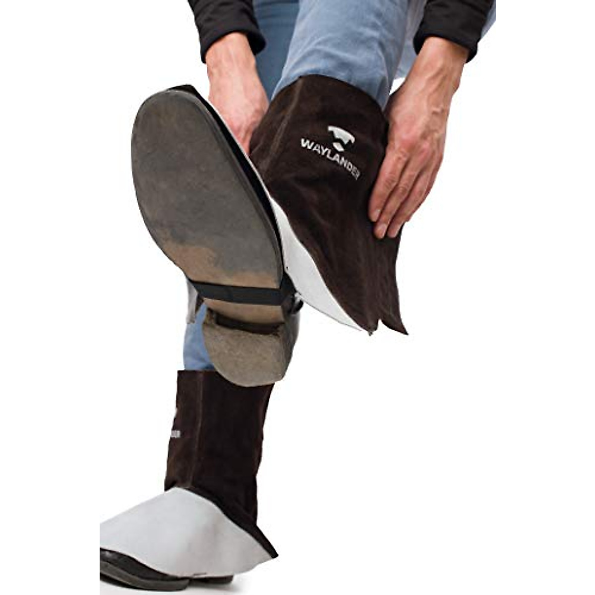 Waylander Leather Welding Spats - Cowhide Leather Shoe Boot Protectors Covers - Kevlar Stitched Low Top Gaiters with Elastic Band - SC0206