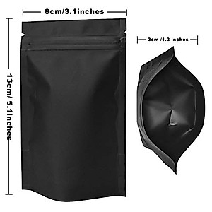 STUs 100 Pack Smell Proof Bags - 3.1 x 5.1 Inch Resealable Stand-Up Mylar Bags Foil Pouch Double-Sided Pouch Matte Black