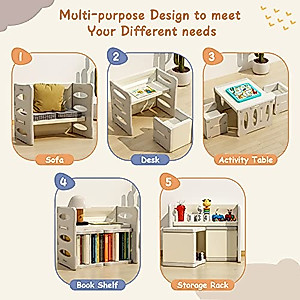 BanaSuper Kid's Table and 2 Chairs Set Plastic Activity Table for Toddlers Children Desk Ideal for Arts & Crafts Snack Time Homeschooling Homework Gift for Boy & Girl(Grey with 2 Chairs Set)