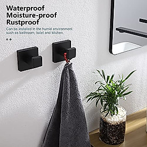 KOKOSIRI Bath Towel Bars Bathroom 3-Tiers Towel Shelf Ladder Bath Towel Hook Square Robe Hook Coat Hook Matte Black B5006BK-L24+B1010BK-P2