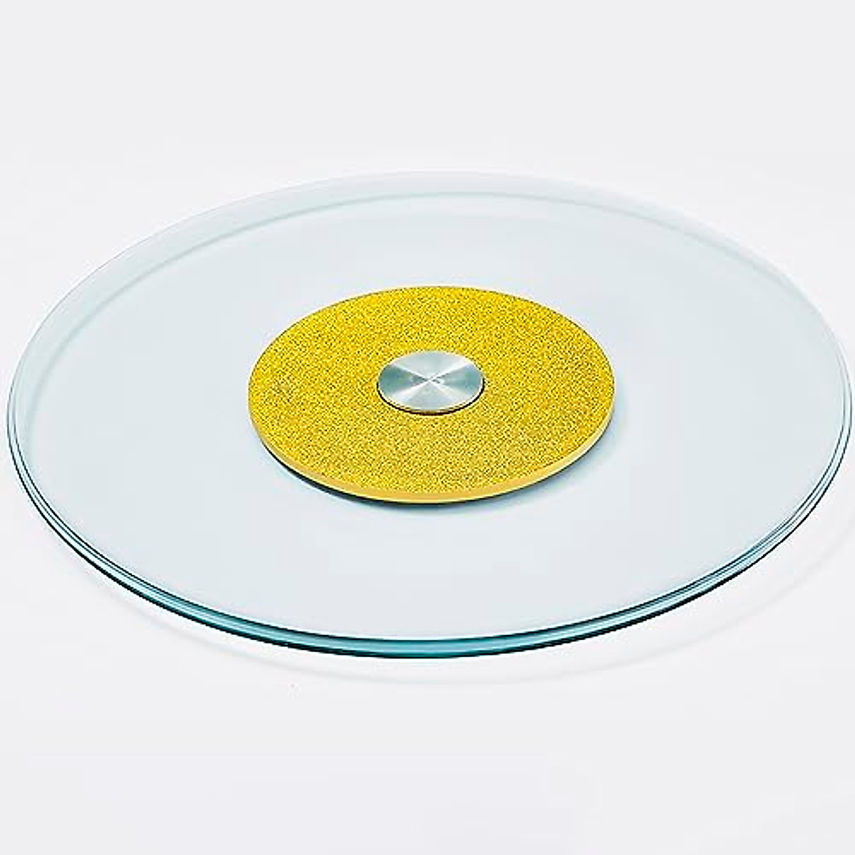 BBAUER Glass Lazy Susan Turntable, Swivel Glass with Base, with Aluminum Alloy Bearing, Smooth Swivel, for Kitchen Dining, Parties, Wedding