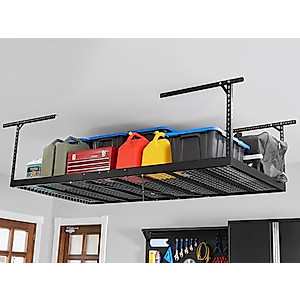 NewAge Products 4 ft. x 8 ft. VersaRac Pro Adjustable Overhead Garage Storage Rack, Heavy Duty Steel Garage Storage Organization, Ceiling Storage Racks, 800lbs Weight Capacity, (Black), 41200
