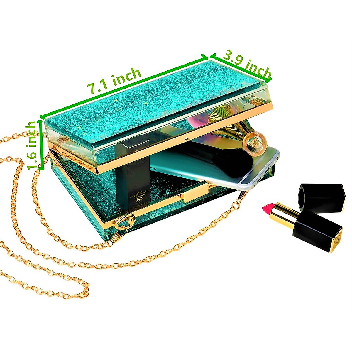 JeVenis Womens Transparent Sequins Chain Clutch Evening Handbag Party Cross-body Purse (New Green)