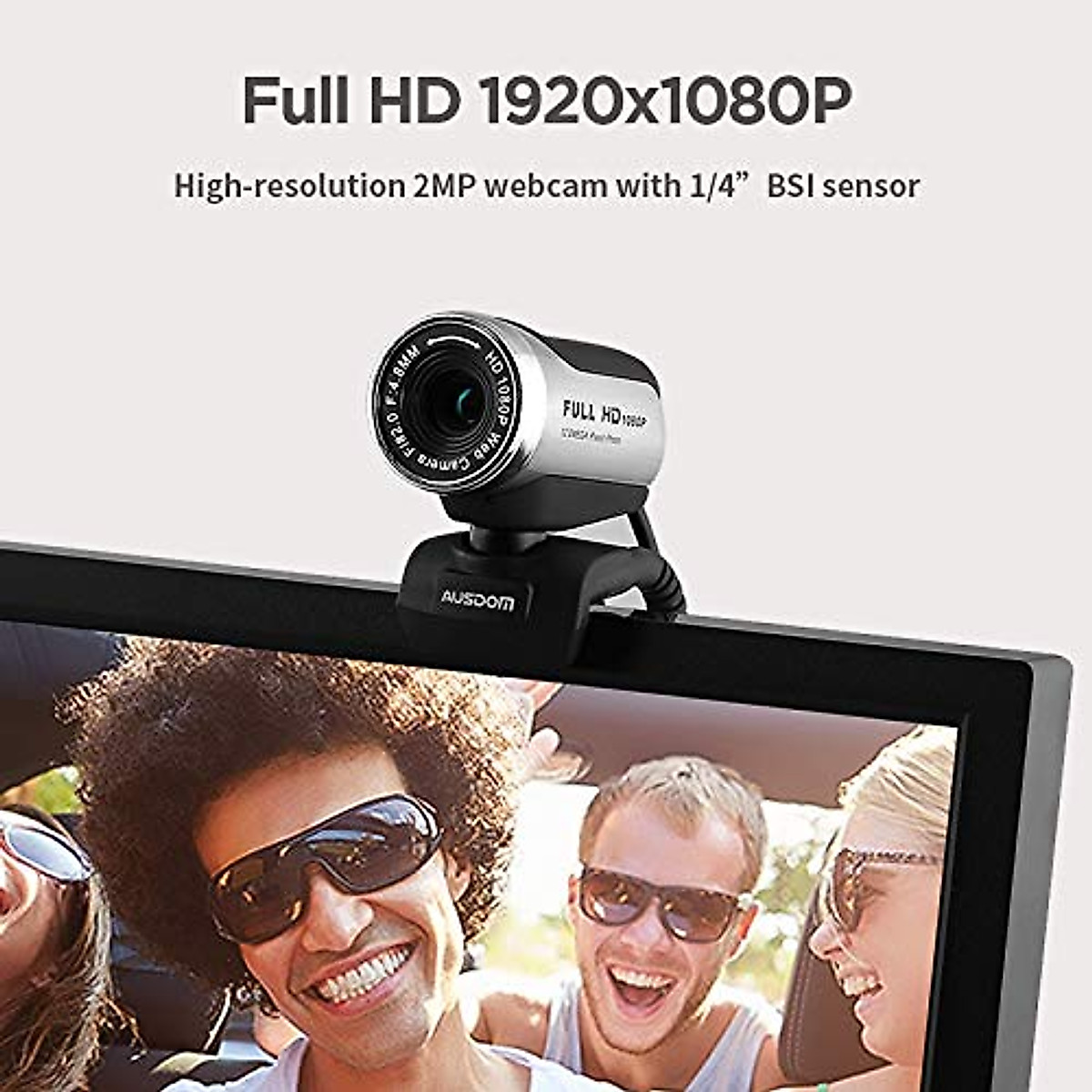 AUSDOM Full HD 1080P Wide Angle View Webcam with Anti-Distortion, AW615 USB Computer Camera,90-Degree FOV, auto Low-Light Correction, Plug and Play for Zoom/Skype/Teams,Conferencing and Video Calling