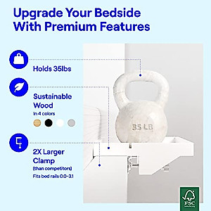 Bedshelfie Bedside Shelf for Bunk Bed & Top Bunk, College Dorm Room Essentials, Loft Bed Accessories, Clip On Nightstand Organizer,Floating Bed Side Table Tray Shelfie Storage - Original White Wood