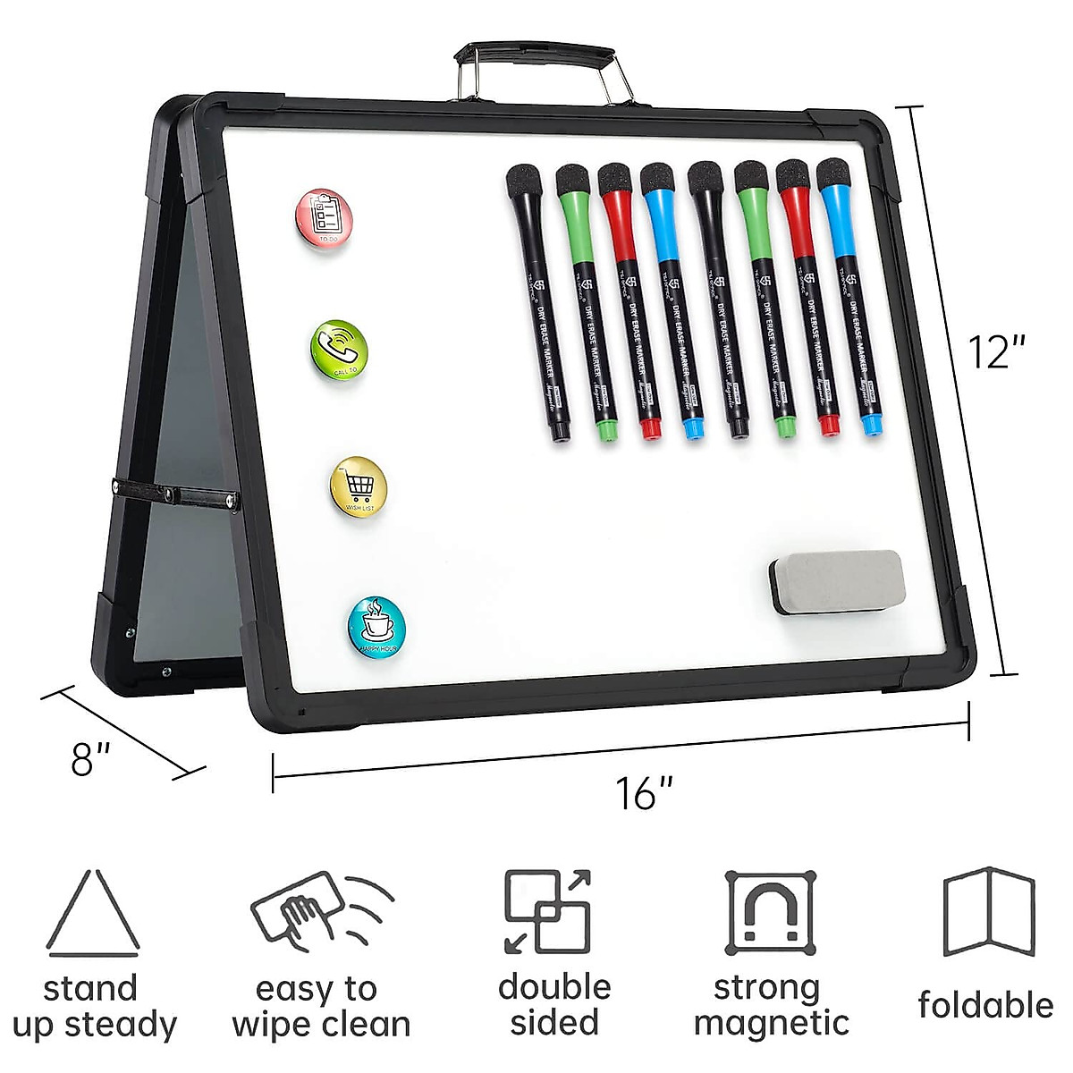 Small Dry Erase White Board - TSJ OFFICE 12" x 16" Mini Easel Desktop Double Sided Whiteboard, Portable Magnetic Board on Table Top with Holder for Drawing, Teacher Instruction, Memo Board