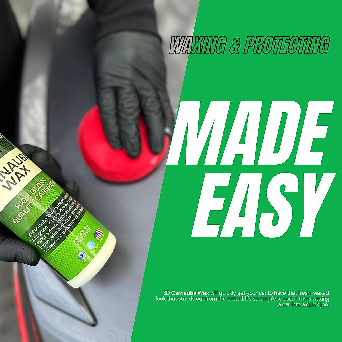 3D Carnauba Wax - High Gloss, Deep Shine Brazilian Carnauba Liquid Wax - Long Lasting UV Paint Protection - Easy Application on Cars, RVs, Boats, Motorcycles - Non-Staining Detailing Products 16oz.