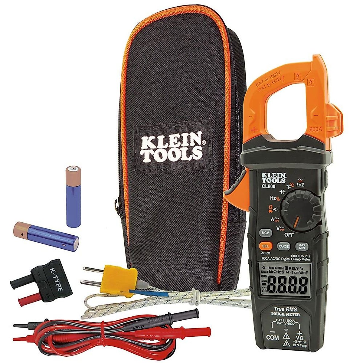 Klein Tools CL800 Digital Clamp Meter & RT250 GFCI Receptacle Tester with LCD Display, for Standard 3-Wire 120V Electrical Outlets