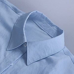 Honganda Summer Women's Casual Two Pieces Tracksuit Half Sleeve Button-Down Shirt High Waisted Shorts Set (Blue, Medium)