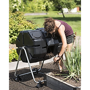 Gardener's Supply Company Compost Tumbler with Wheels | Heavy Duty Dual Rotating Batch Outdoor Organic Compost Bin Tumbling Mixer Composter | Holds 3 Cubic Ft of Kitchen Waste & Garden Clippings