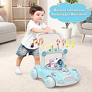 INFANS Baby Walker for Boys Girls, Activity Push Walker for Infants, Kids Early Educational Activity Center with Lights& Music, Learning Walking for Infants and Toddlers Over 12 Months (Blue)