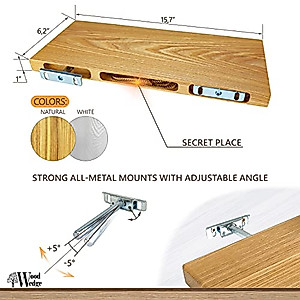 Wood Floating Shelves, 100% Ash Wood, Set of 2-Rustic Shelf 15.7" Wide Wooden Wall Shelves, Made in Europe, for Living Room Bedroom Kitchen Bathroom Farmhouse, Natural Color, 15.7"x 6.2"