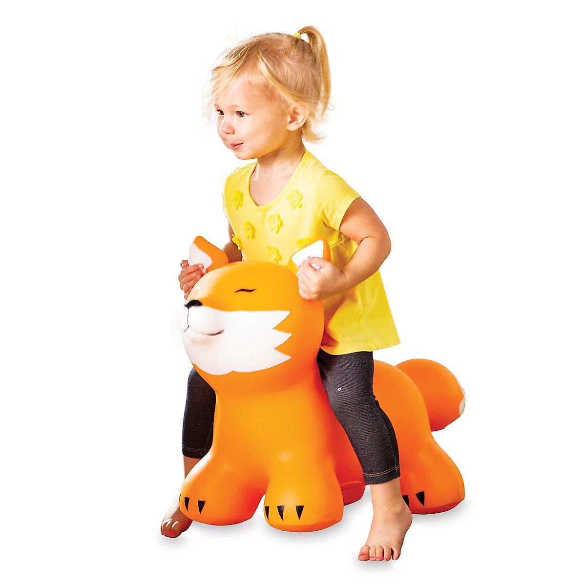 Hearthsong Bouncy Inflatable Animal Jump-Along, 28”L x 13.5”W x 17.5”H, Hand Pump Included, 150 lbs., Ages 12 Months and Up, Fox