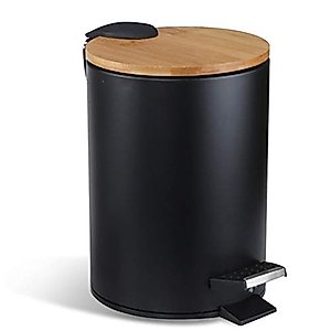 Round Mini Trash Can with Lid and Foot Pedal Soft Close 0.8 Gallon/3 Liter Garbage Container Bin with Removable Inner Wastebasket for Bathroom, Bedroom, Kitchen, Office (Black)