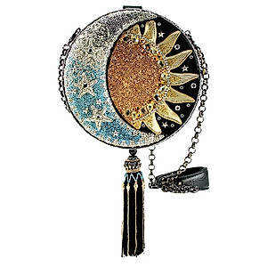 Mary Frances Day To Night Celestial Sun and Moon Beaded Round Crossbody Handbag, Multi