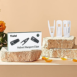 Tinfol White Velvet Hanger Clips, 24Pcs Pants Hangers Clips, Non-Slip Flocked Finger Clothes Clips Perfect for Thin Velvet Hangers