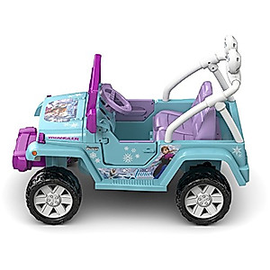 Power Wheels Disney Frozen Jeep Wrangler Ride-On Battery Powered Vehicle with Music Sounds & Storage, Preschool Kids Ages 3+ Years​, Baby Blue/Purple
